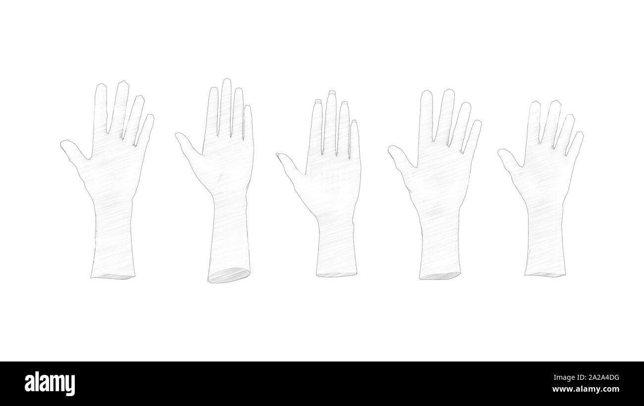 3d rendering of multiple hands isolated in white studio background ...