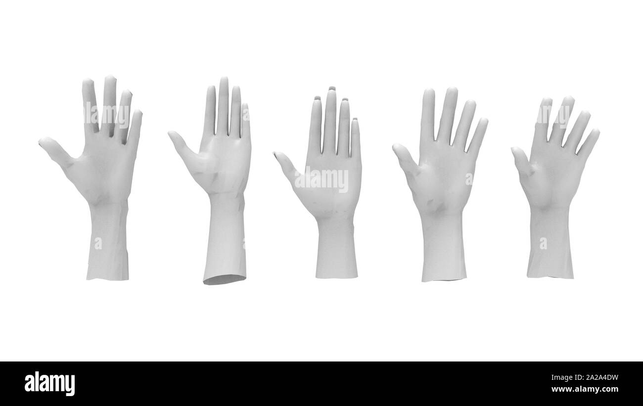 3d rendering of multiple hands isolated in white studio background ...