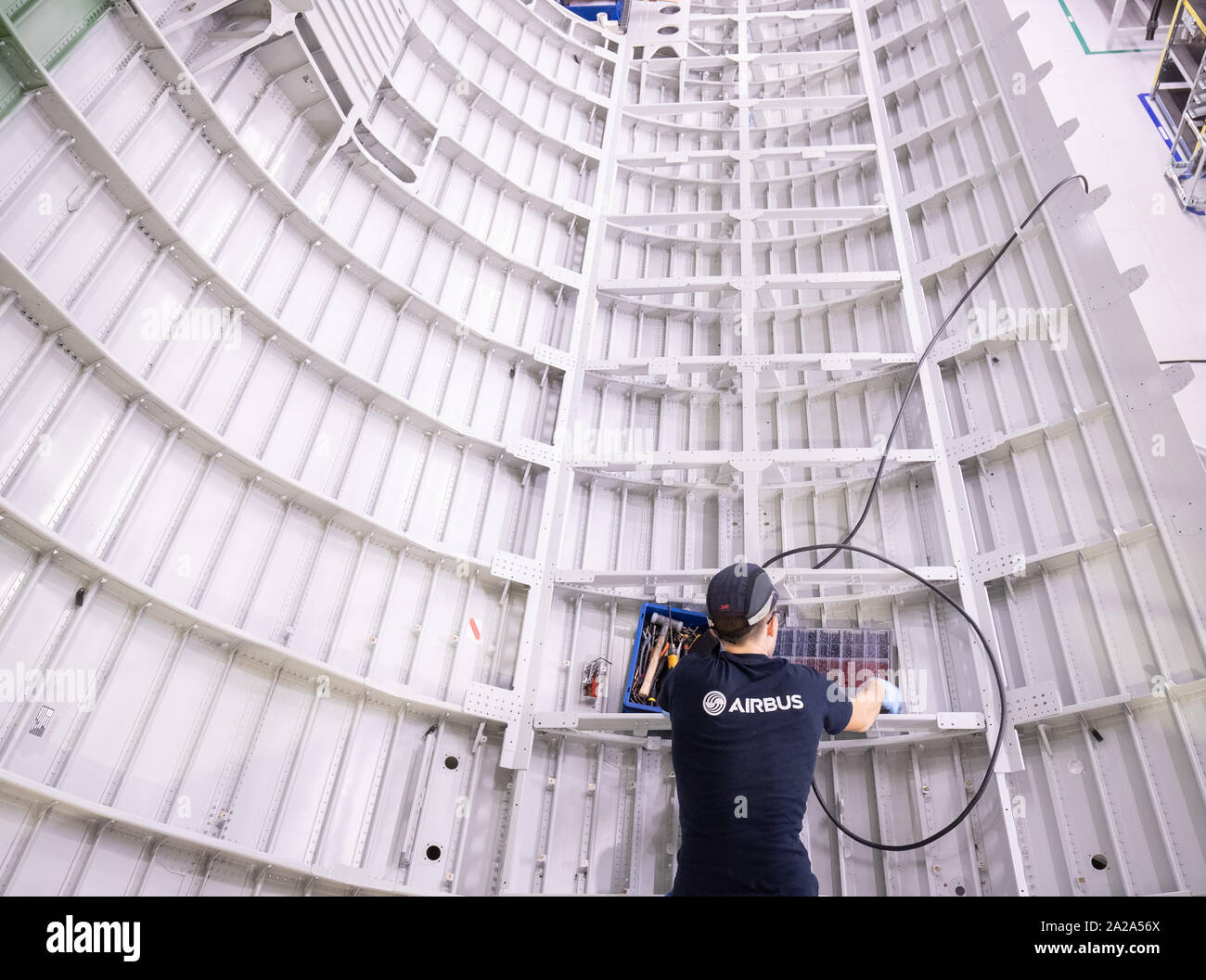 Hamburg, Germany. 01st Oct, 2019. An Airbus technician works in a ...