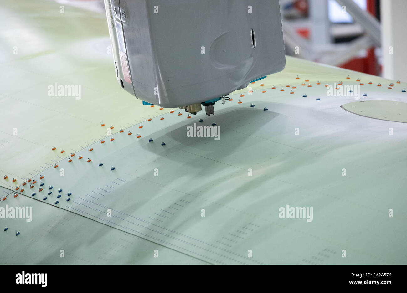 Hamburg, Germany. 01st Oct, 2019. A robot drilling and setting rivets ...