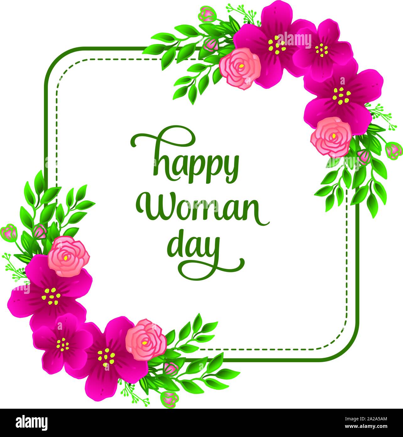 Banner happy woman day, with ornate of pink wreath frame. Vector Stock ...