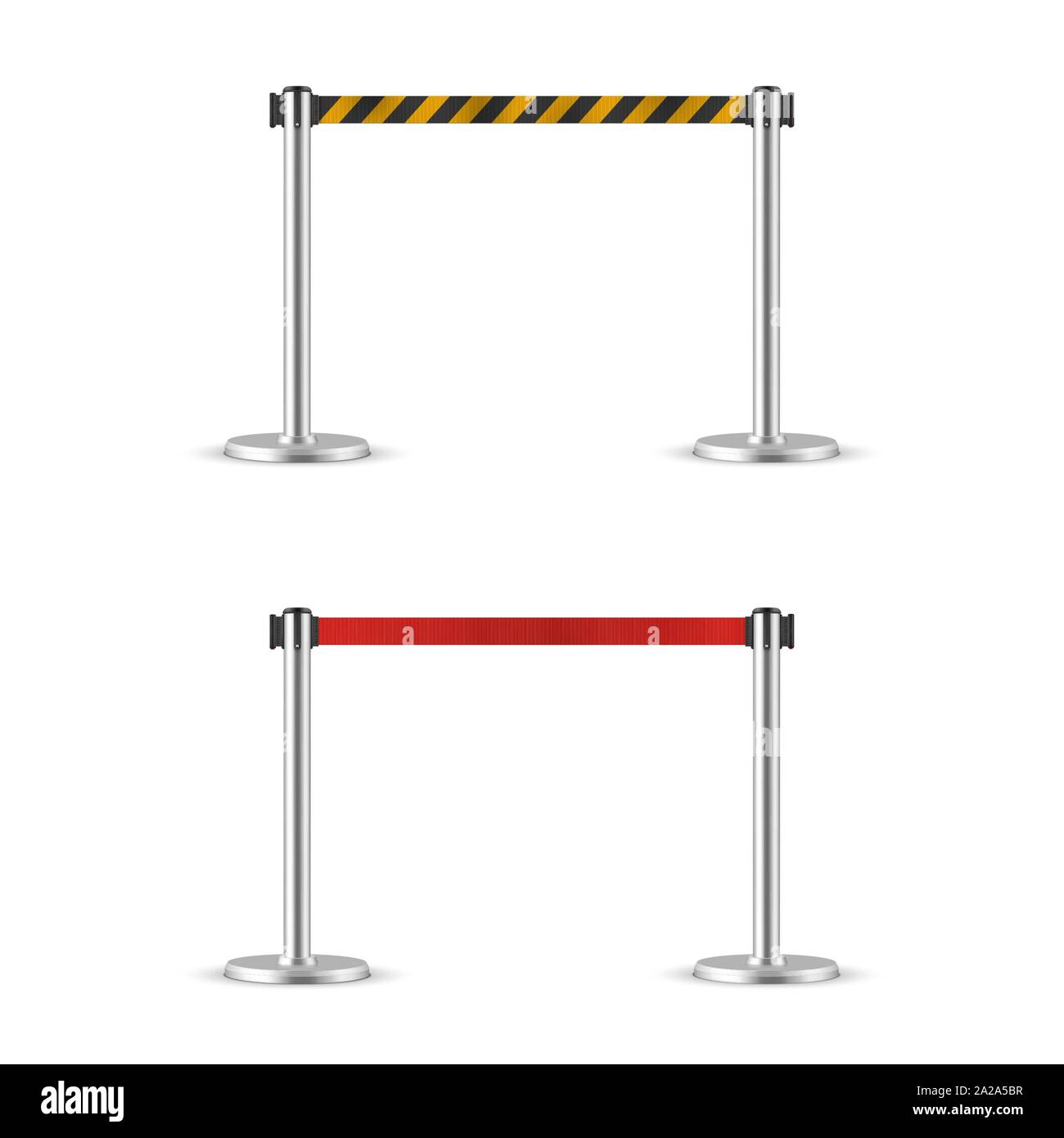 Retractable belt stanchion set. Portable ribbon barrier. Red and ...