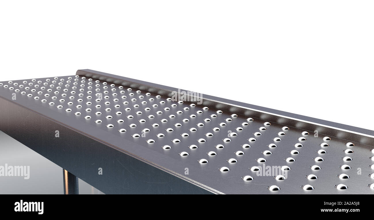 A regular roller ball conveyor system on an isolated white studio ...