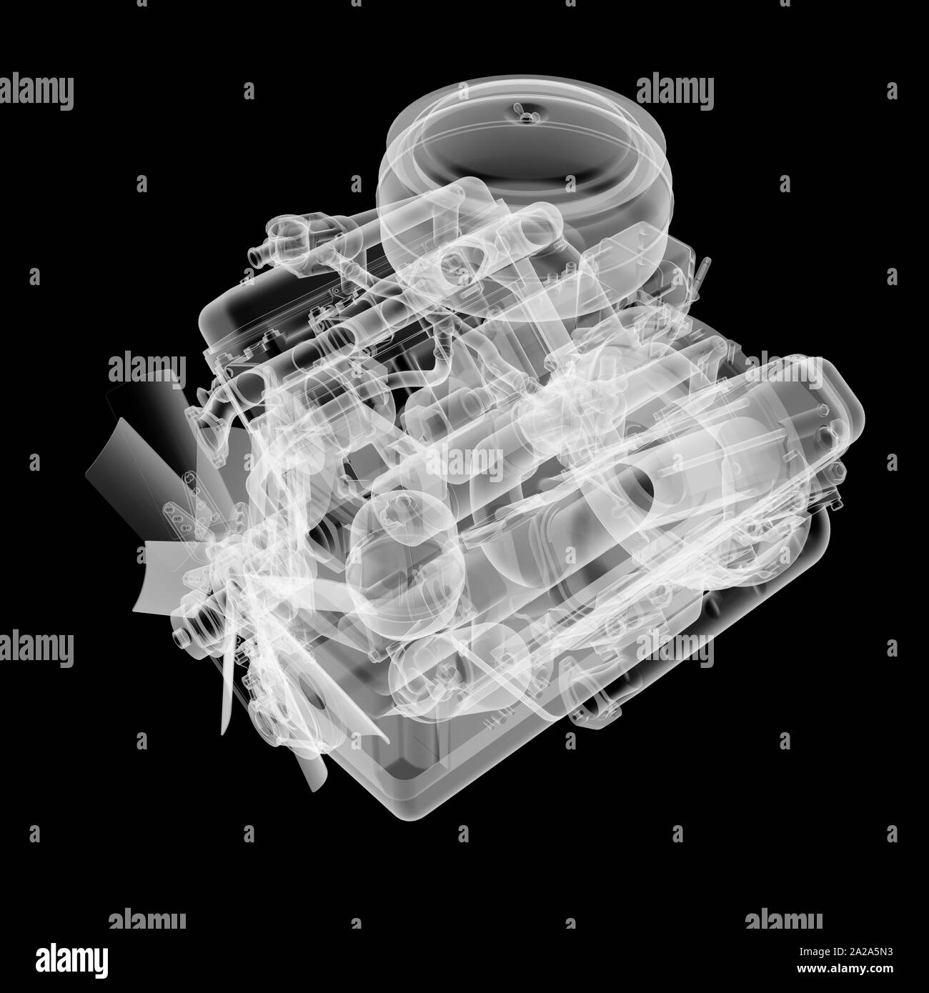 Internal combustion engine X-Ray style. Isolated on black background ...