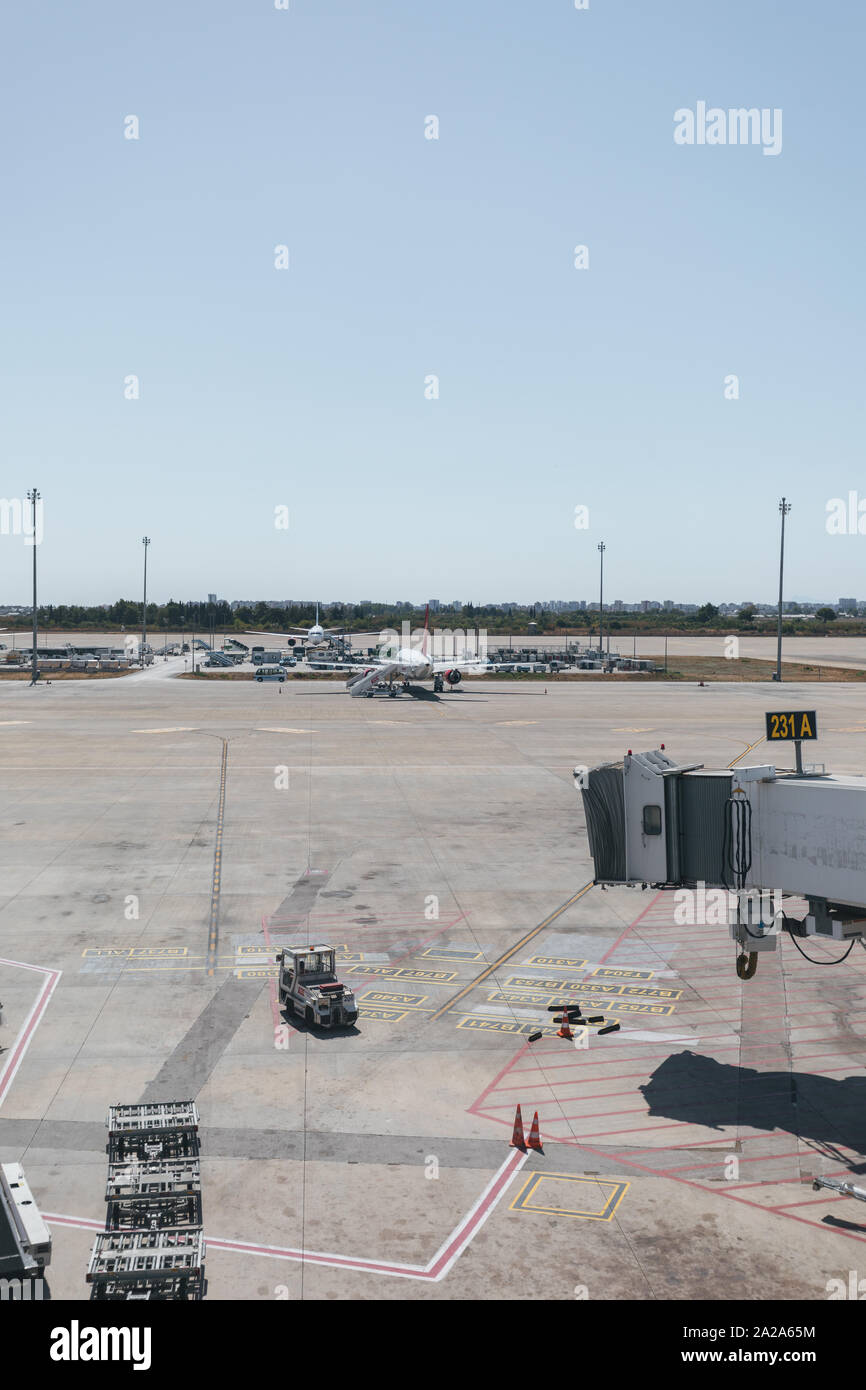 Preparing a telescopic ladder for the arrival of passengers at the ...