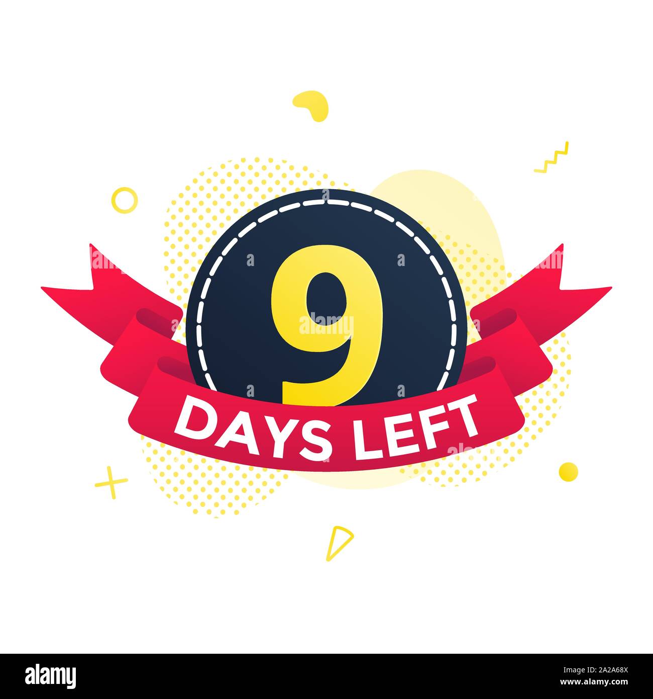 Nine days left to go sale countdown ribbon badge icon sign with red ...