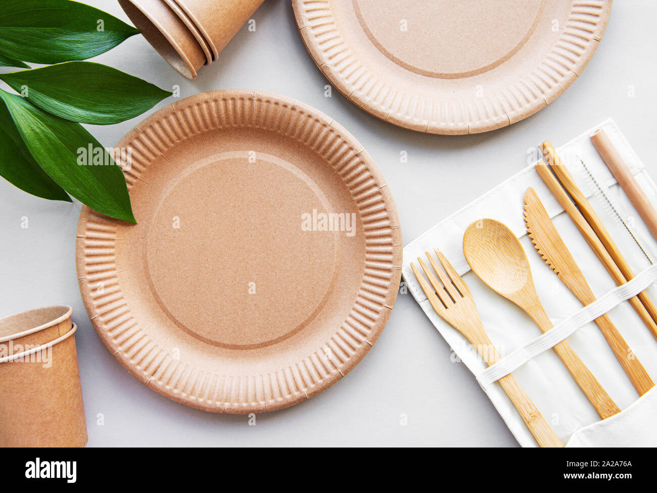 Recycled tableware top view. Zero waste, eco friendly, plastic free ...
