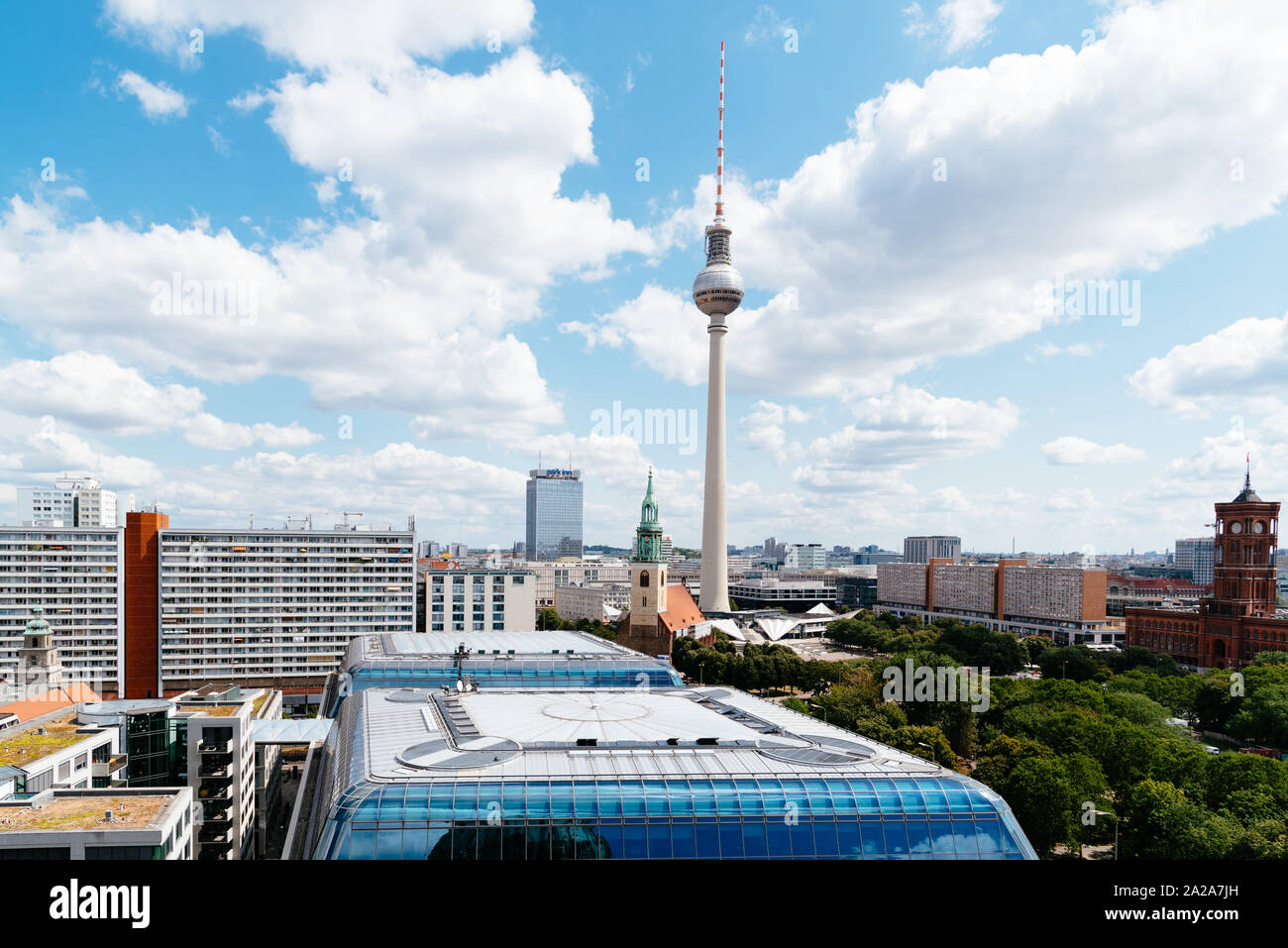 Berlin, Germany - July 27, 2019: High angle view of Berlin from rooftop ...