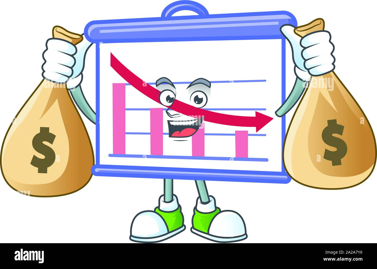 With money bag down graphic board cartoon character style Stock Vector ...