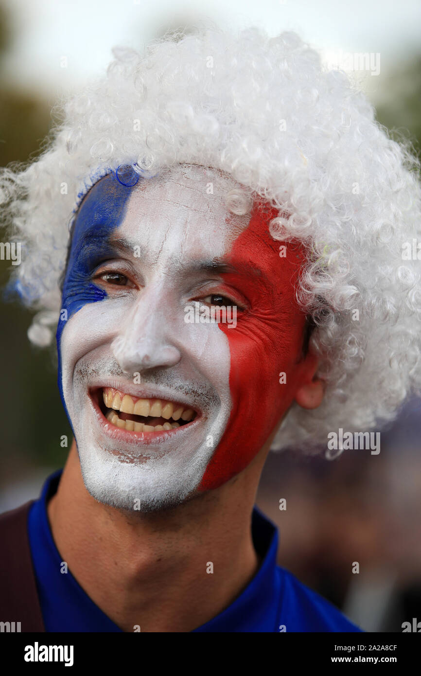 A France fan before the 2019 Rugby World Cup match at the Fukuoka ...