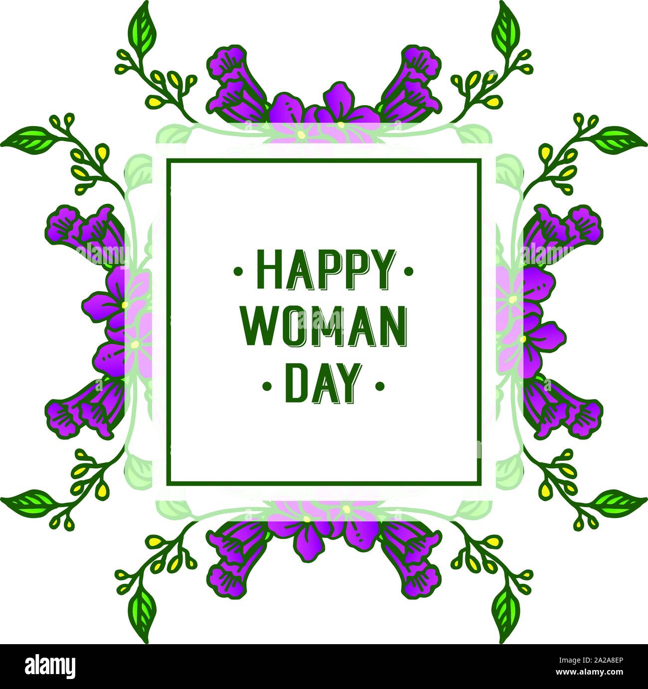 Poster for happy woman day with bright purple wreath frame. Vector ...