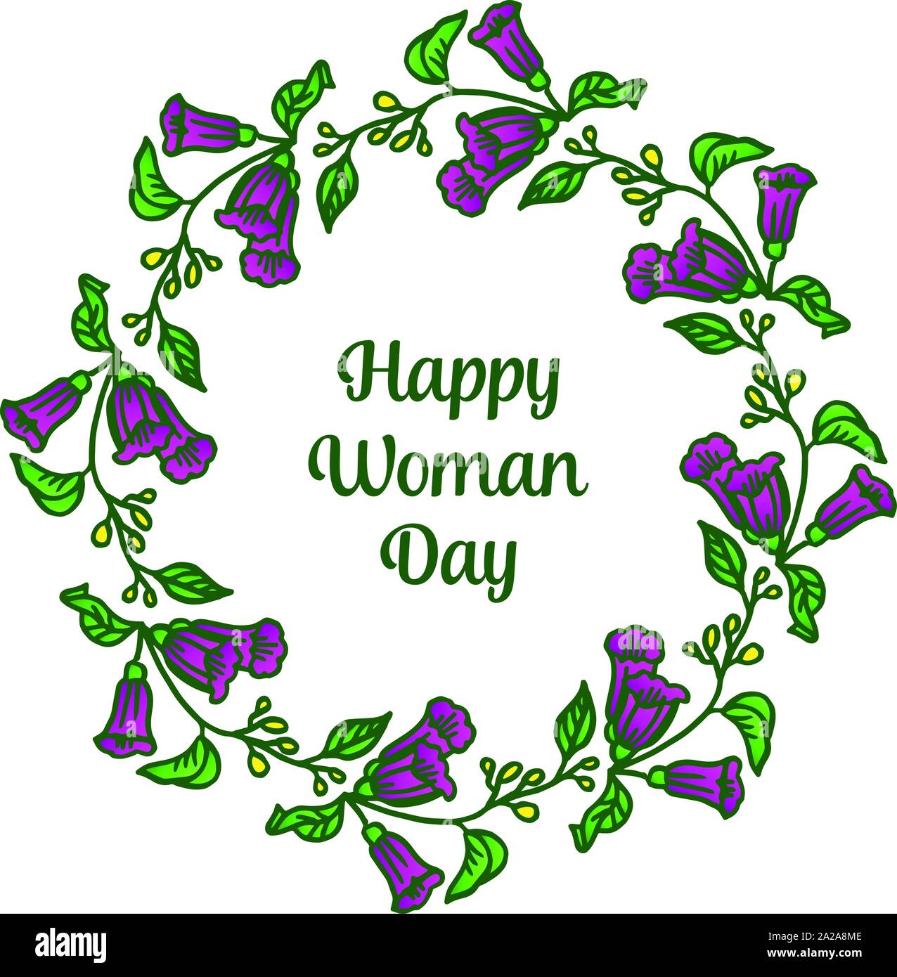 Poster for happy woman day with bright purple wreath frame. Vector ...