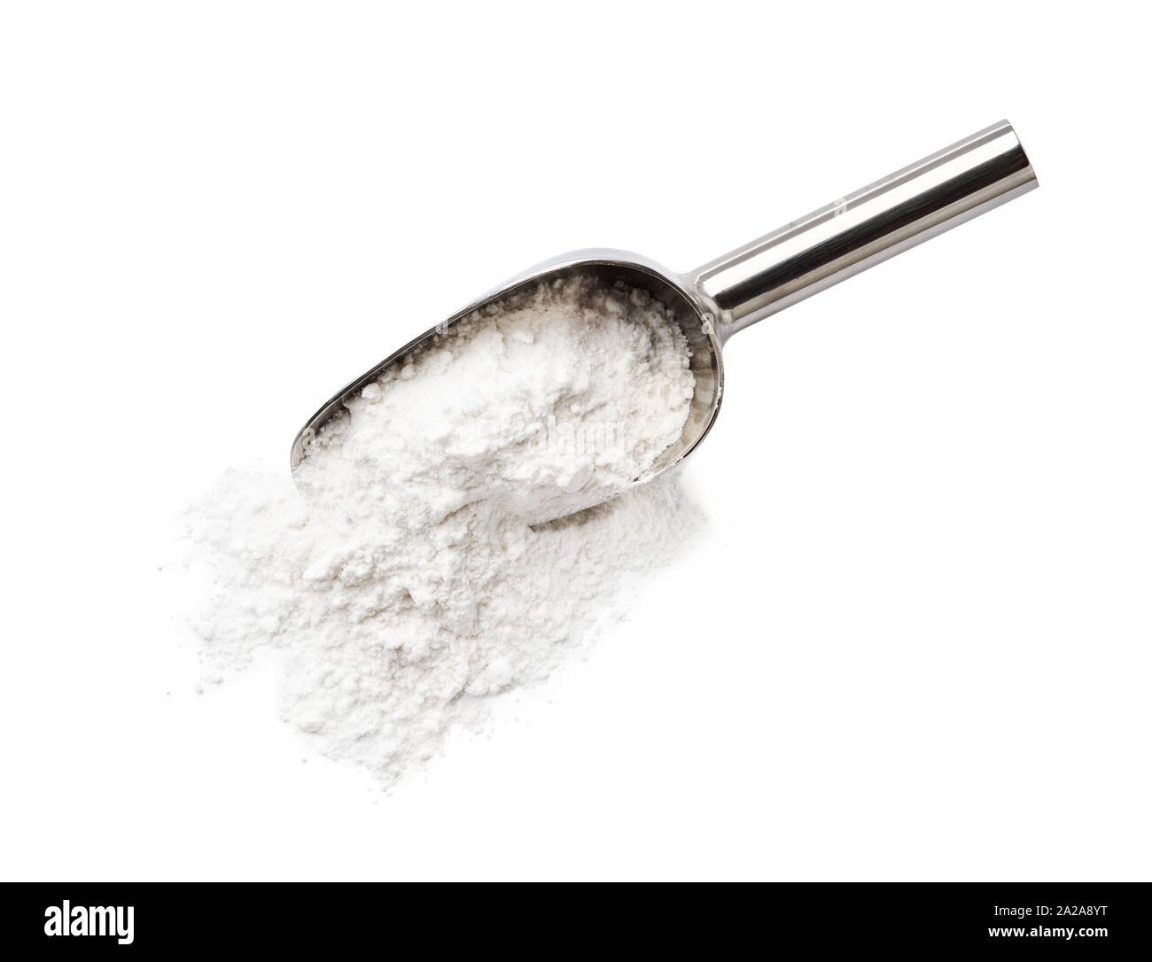 Rice or wheat flour in flour spoon isolated on white background Stock ...