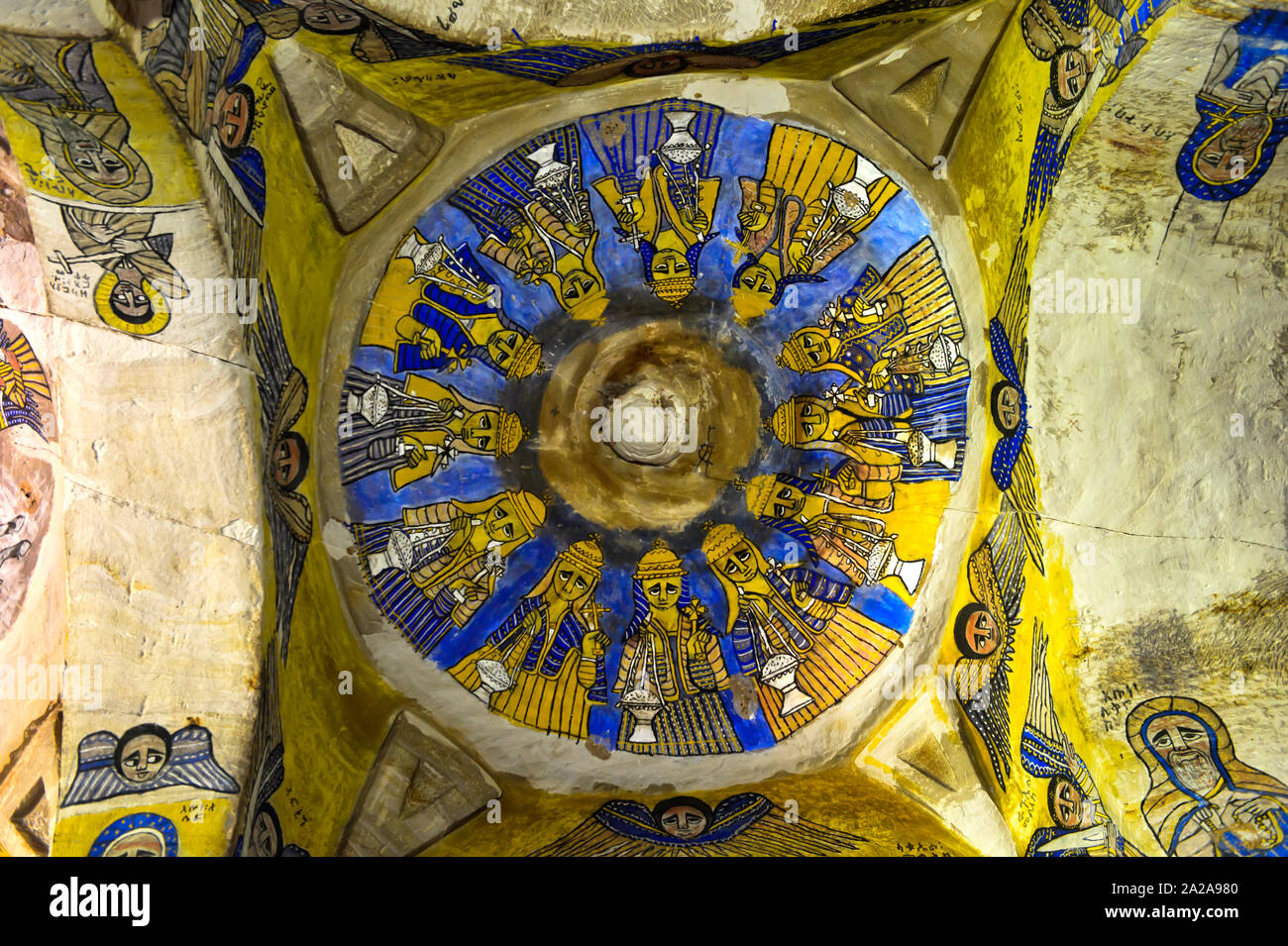 Frescos of the Centre Dome of the orthodox rock-hewn church Abuna Gebre ...