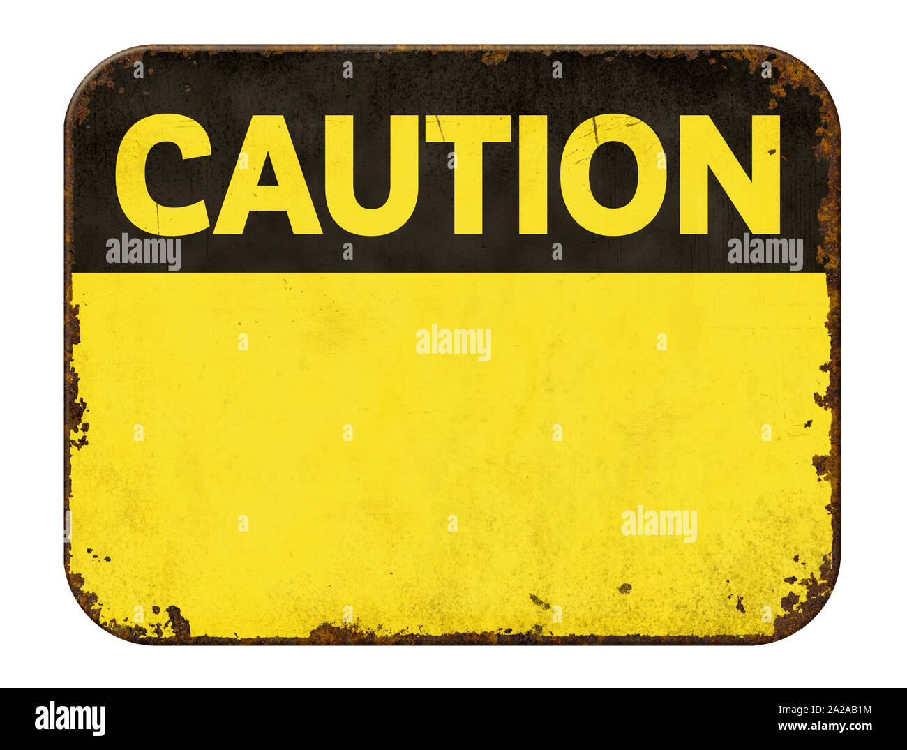 Empty vintage tin caution sign on a white background Stock Photo - Alamy