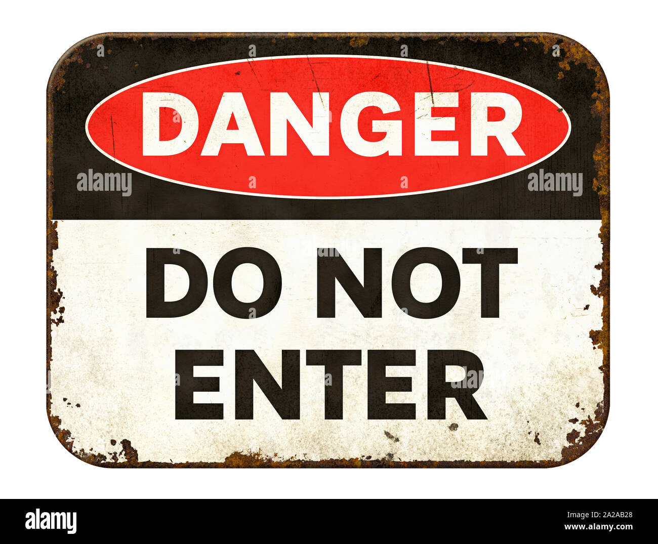 Vintage tin danger sign on a white background - Do not enter Stock ...