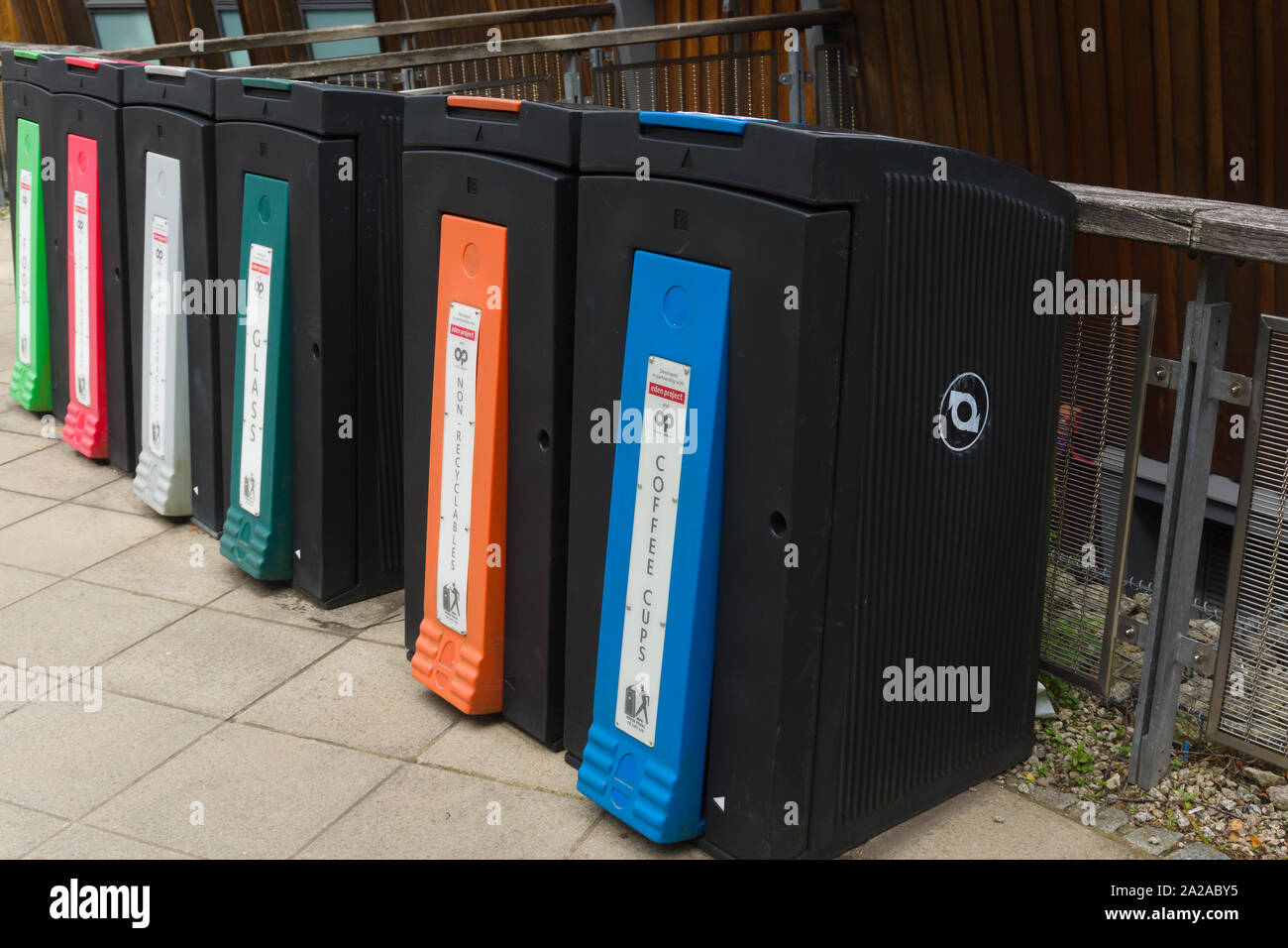 Recycling bins at the The Eden Project to encourage visitors to dispose ...