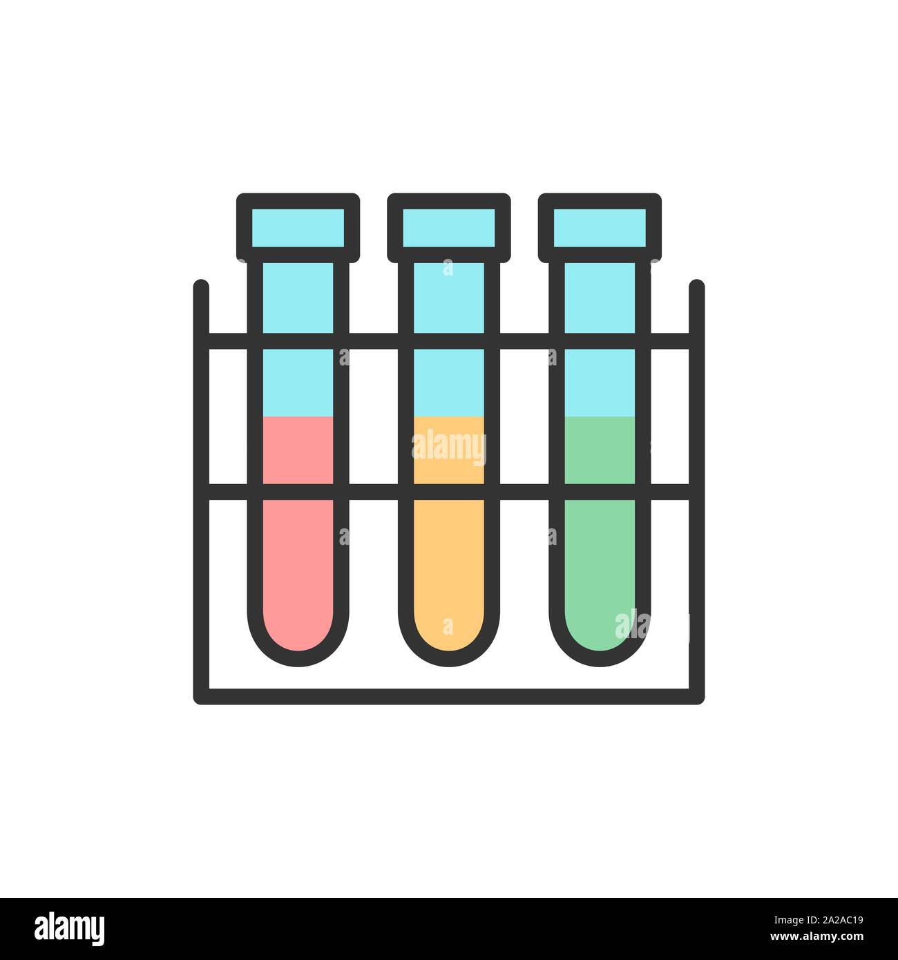 Vector test tube, experiment flask, laboratory glass flat color line ...