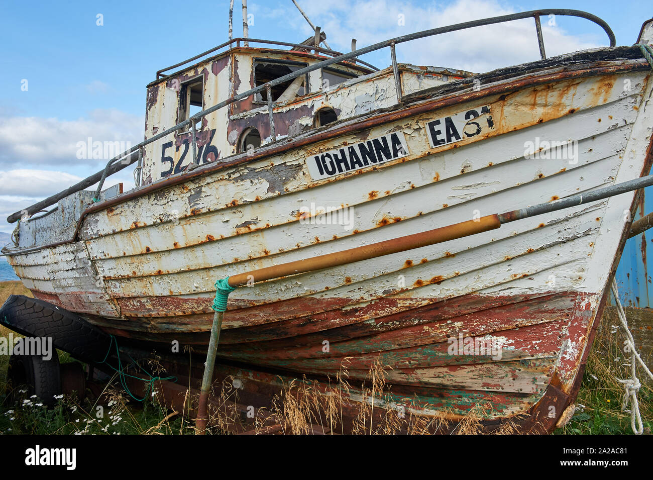 Rotten boat on boat trailer in Hofsos Skagafjördur Tröllaskagi ...