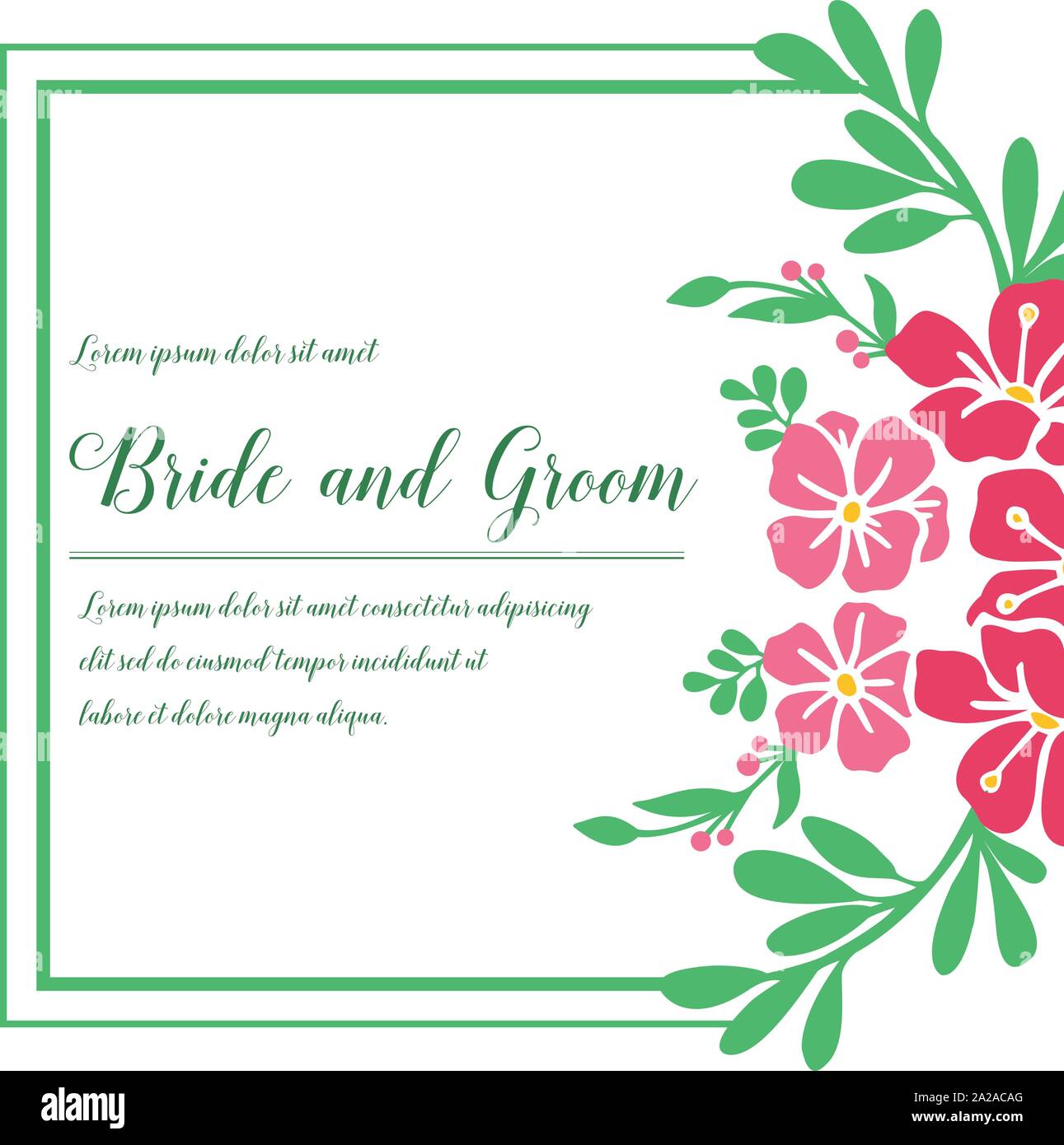 Romantic wedding card for bride and groom on white background ...