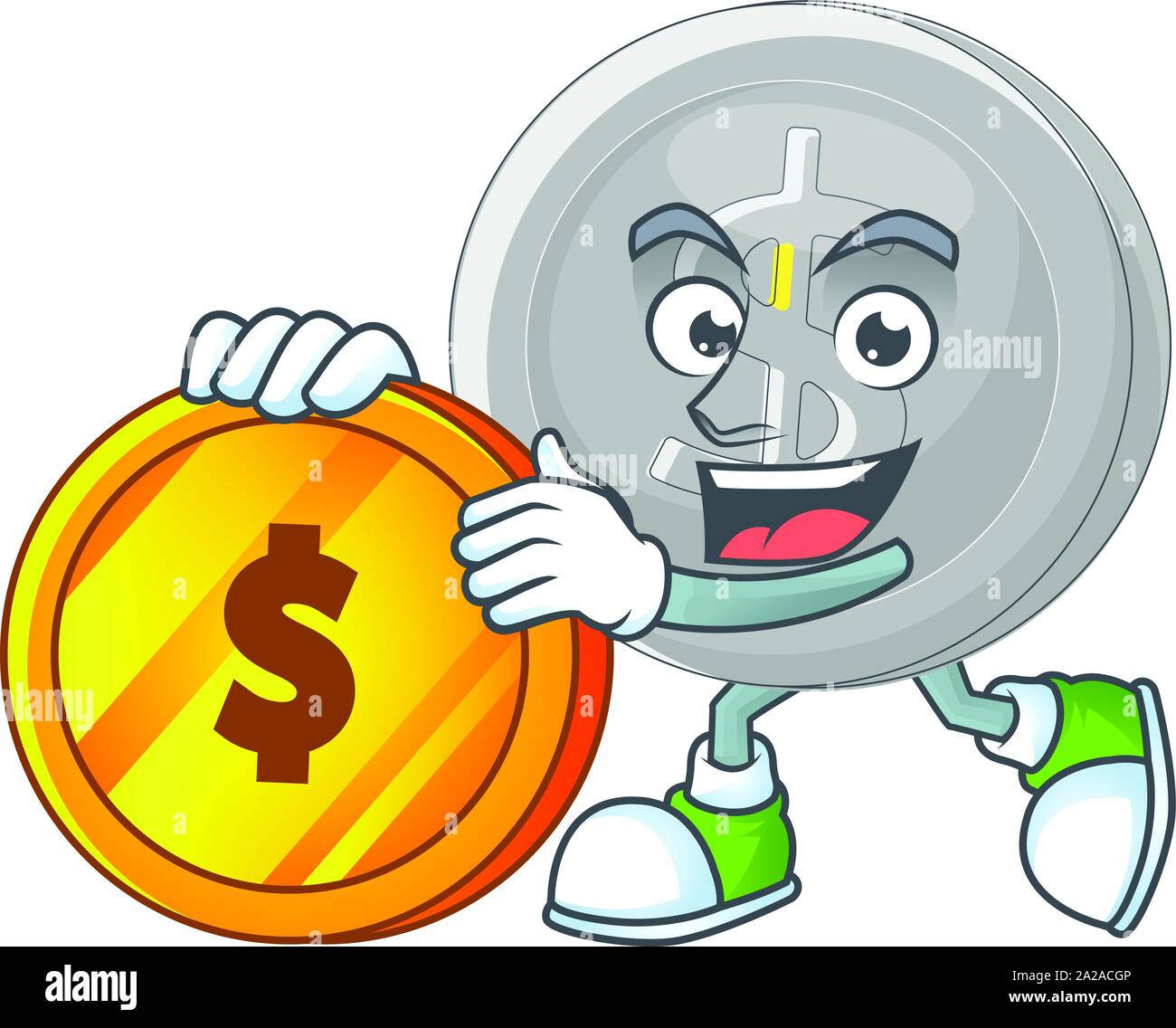 Bring coin silver coin cartoon character with mascot Stock Vector Image ...