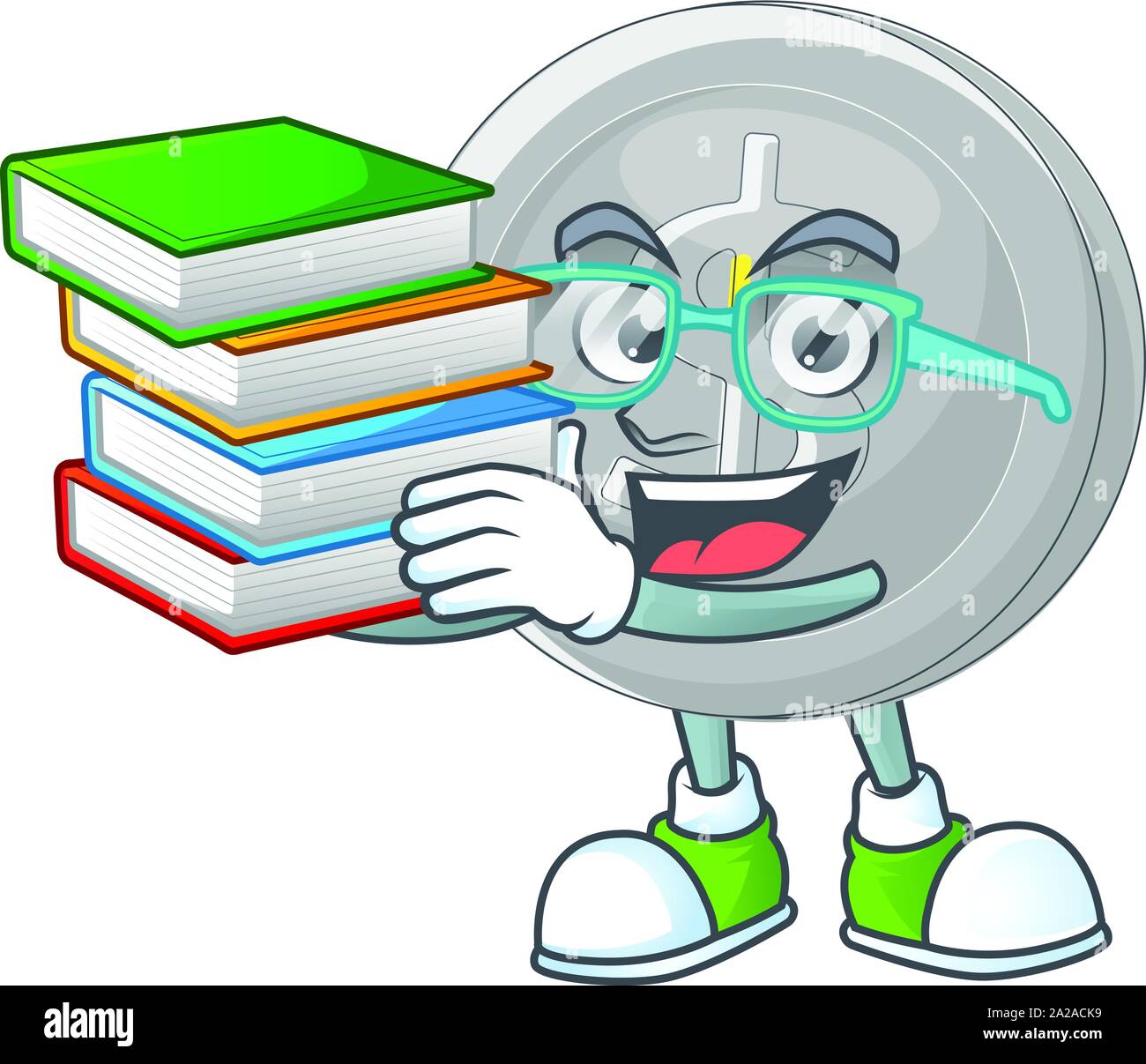 Student with book silver coin cartoon character with mascot Stock ...