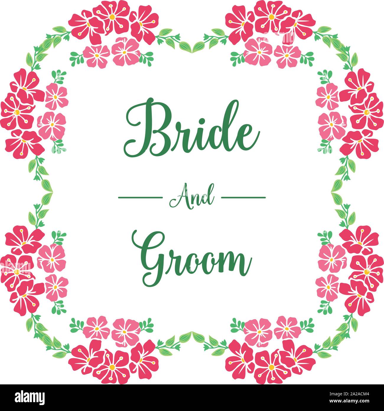 Concept invitation card bride and groom, with abstract pink flower ...