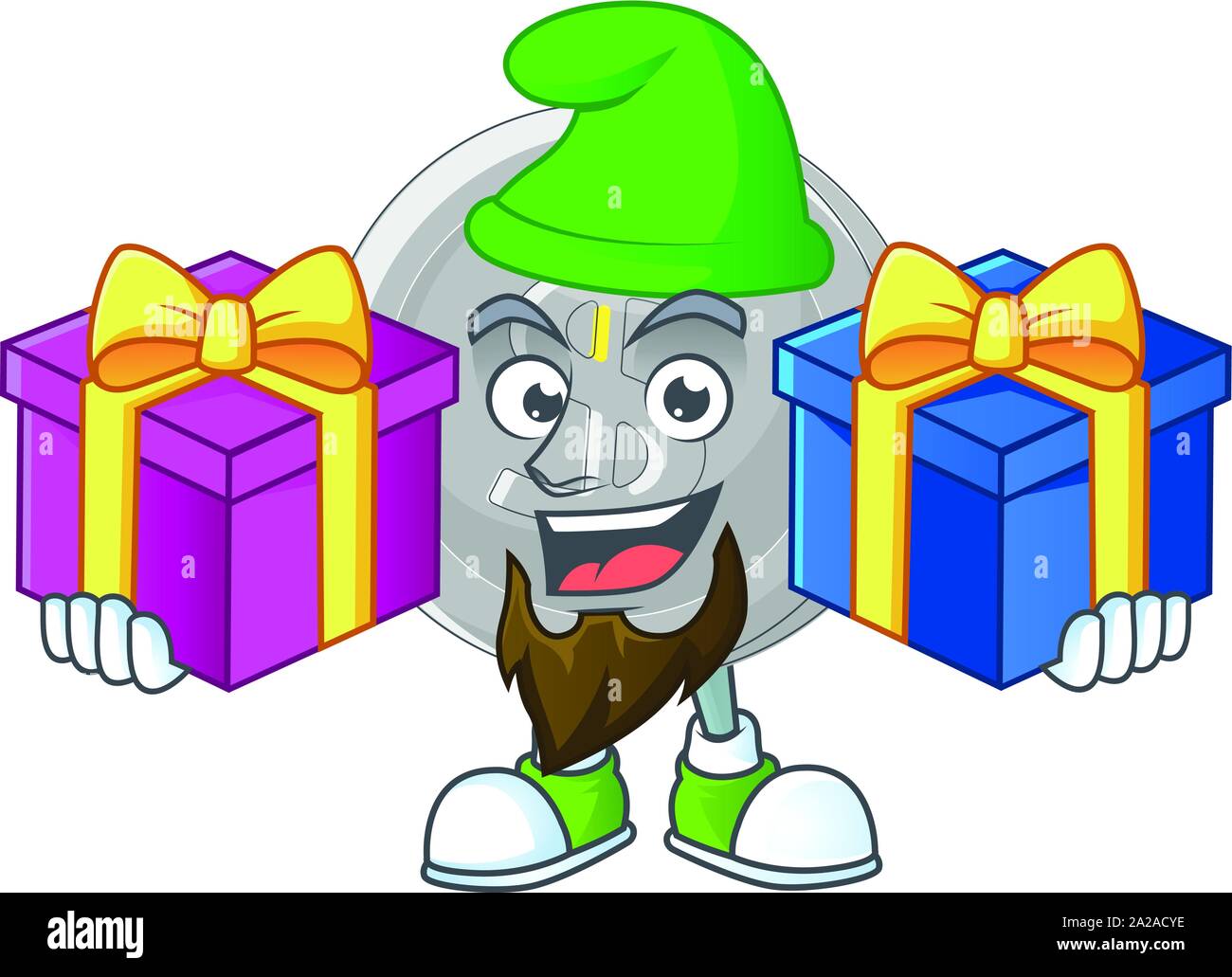 Bring two gifts silver coin cartoon character with mascot Stock Vector ...