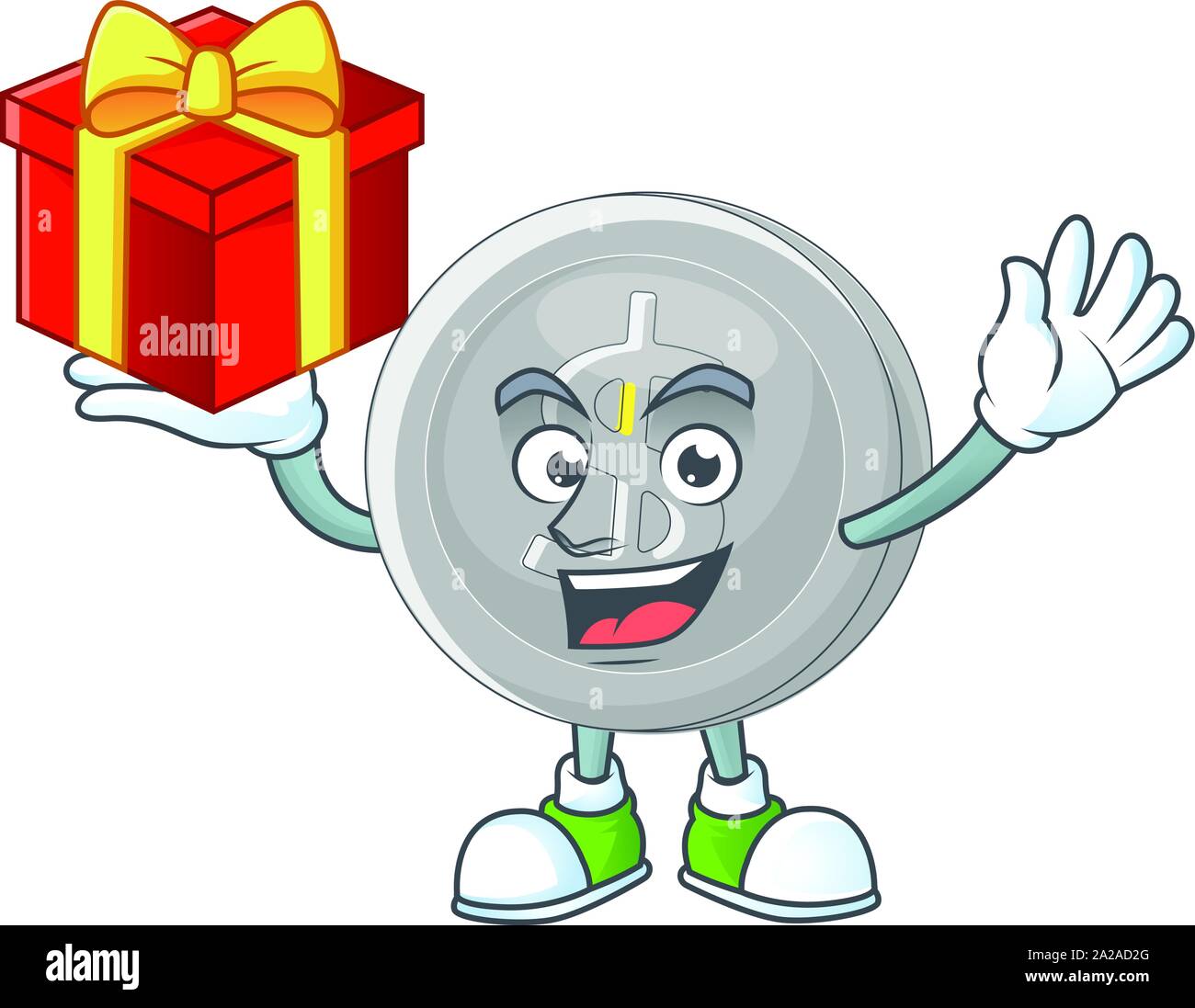 Bring gift silver coin cartoon character with mascot Stock Vector Image ...