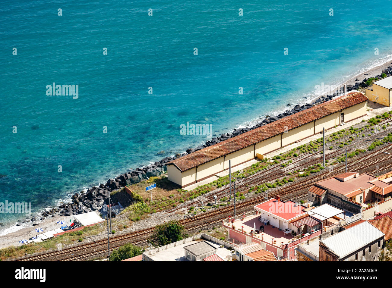 Italy, Sicily, Taormina - May, 17, 2019: Aerial breathtaking view of ...