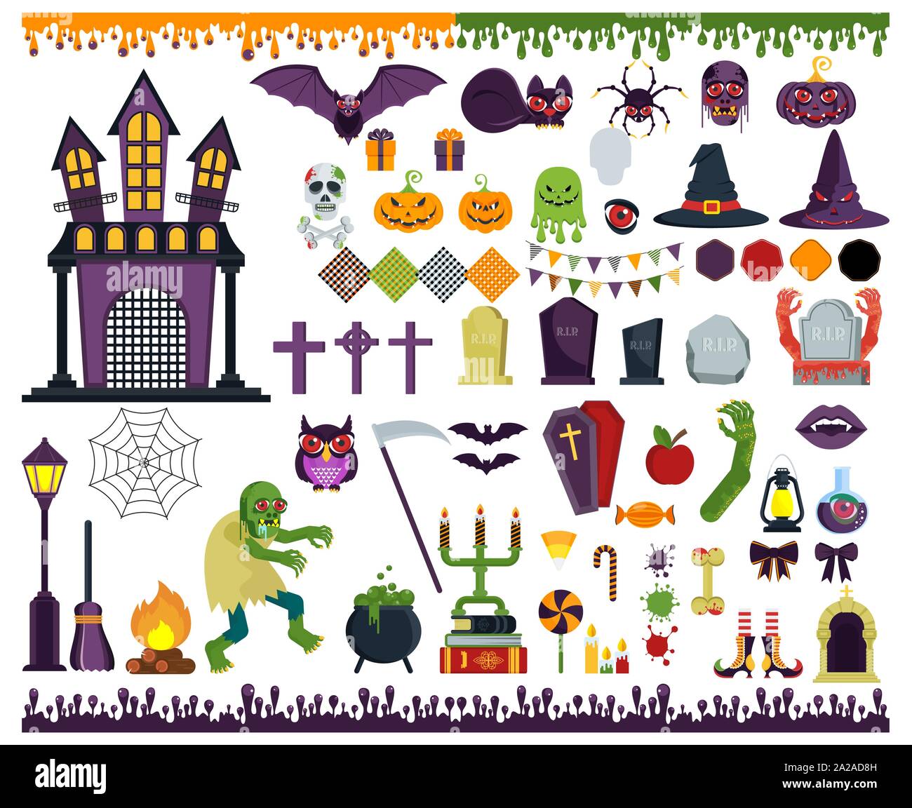 Large set of flat vector Halloween icons for decorating Stock Vector ...