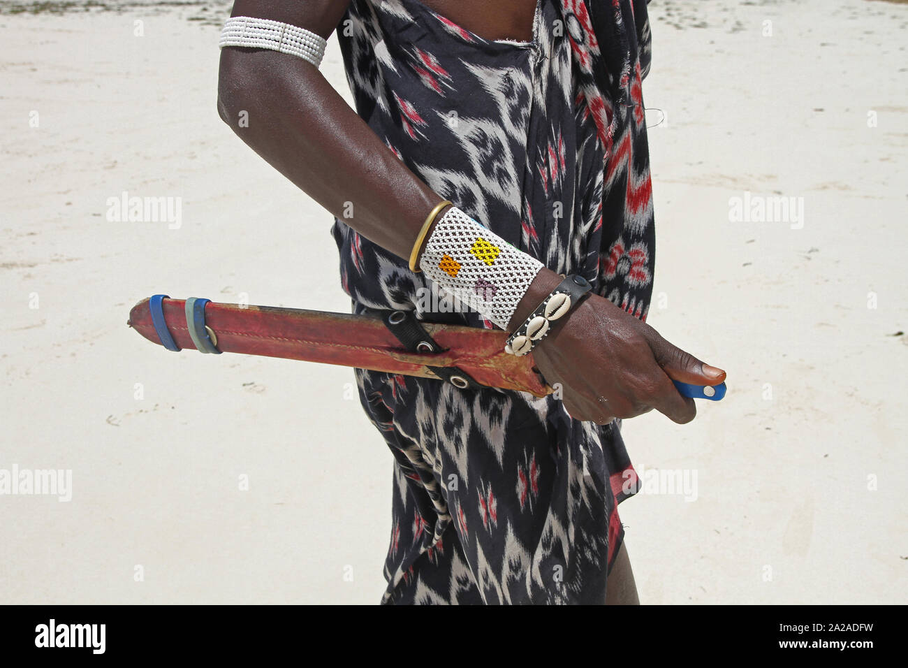 Maasai warrior with sword in sheath, Zanibar, Unguja Island, Tanzania ...