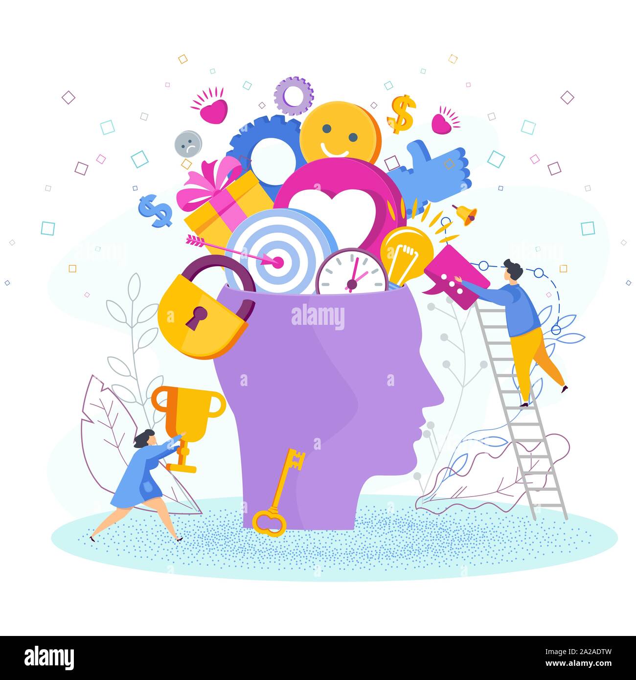 Human head with thoughts and ideas. Metaphor of creative inspiration ...