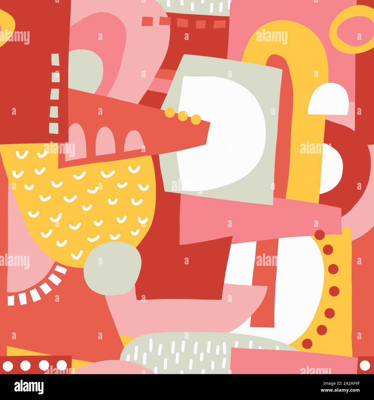 Seamless pattern Abstract shapes collage vector pink yellow red. Modern ...