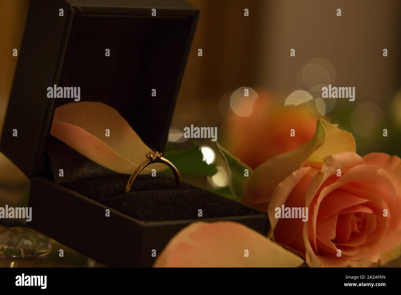 Image of an engagement ring. Romantic picture with roses Stock Photo ...