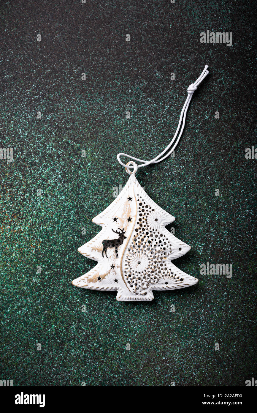 Festive background with wooden christmas tree Stock Photo - Alamy