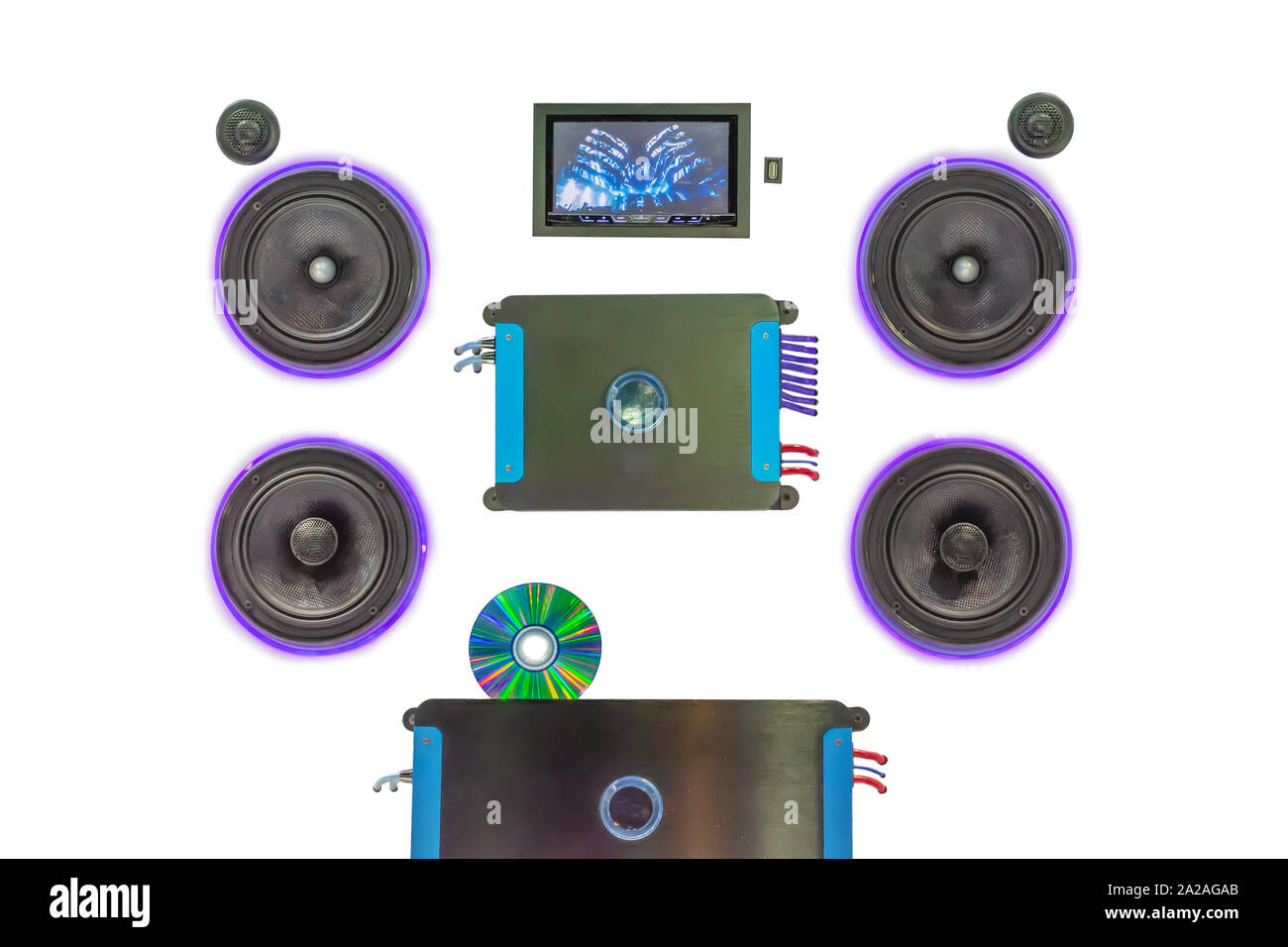 Audio equipment for installed in the car isolated on a white background ...