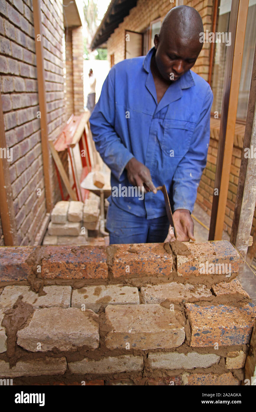 Brick layer laying bricks, Moreleta Park, Pretoria, Gauteng Province ...