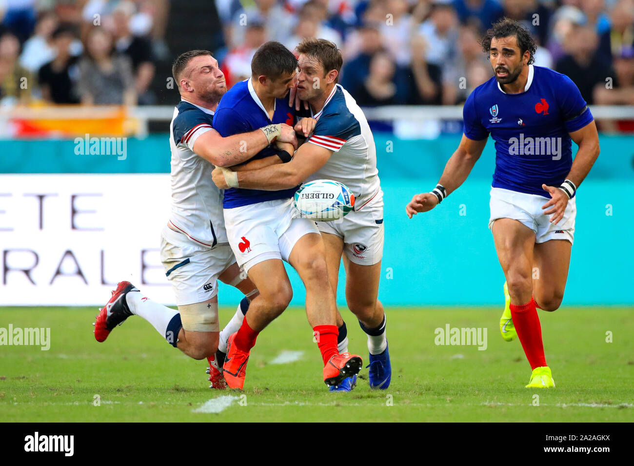France's Thomas Ramos is challenged during the 2019 Rugby World Cup ...