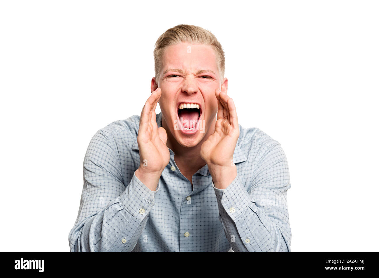 Portrait of angry business person shouting Stock Photo - Alamy