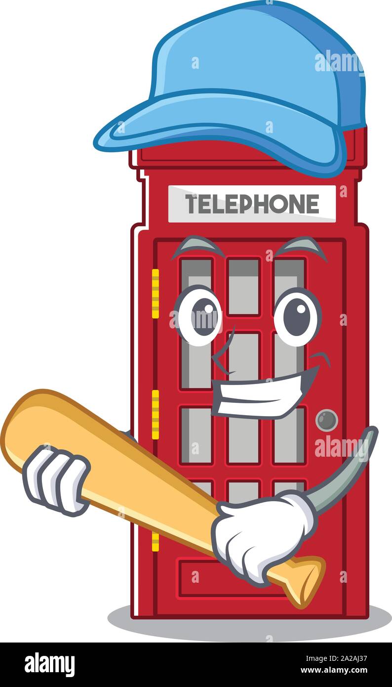 Playing baseball telephone booth character shape on mascot Stock Vector ...