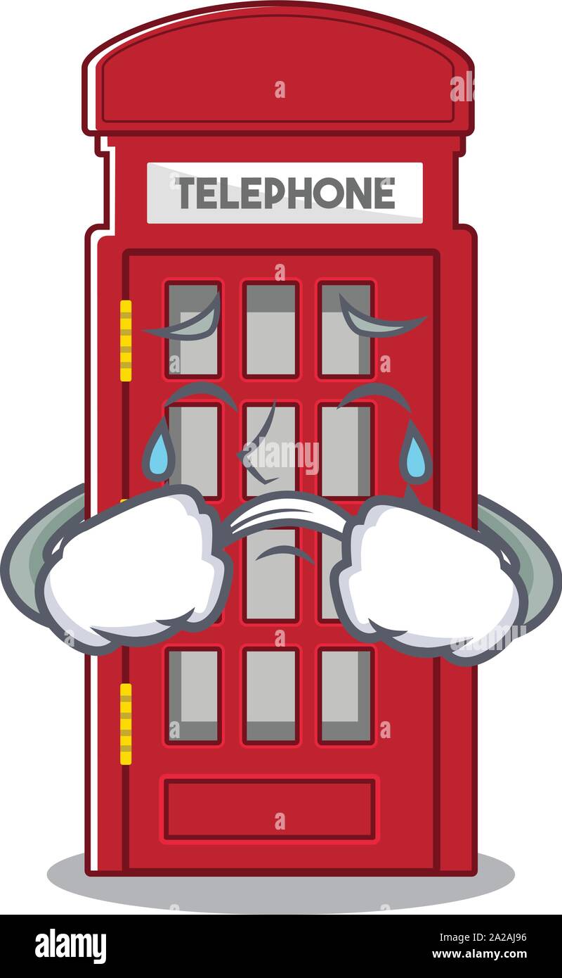 Crying miniature telephone booth above cartoon table Stock Vector Image ...