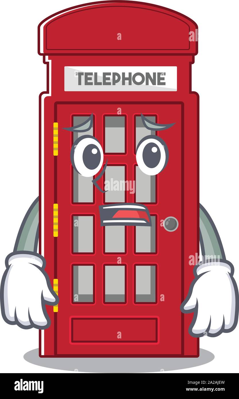 Afraid miniature telephone booth above cartoon table Stock Vector Image ...