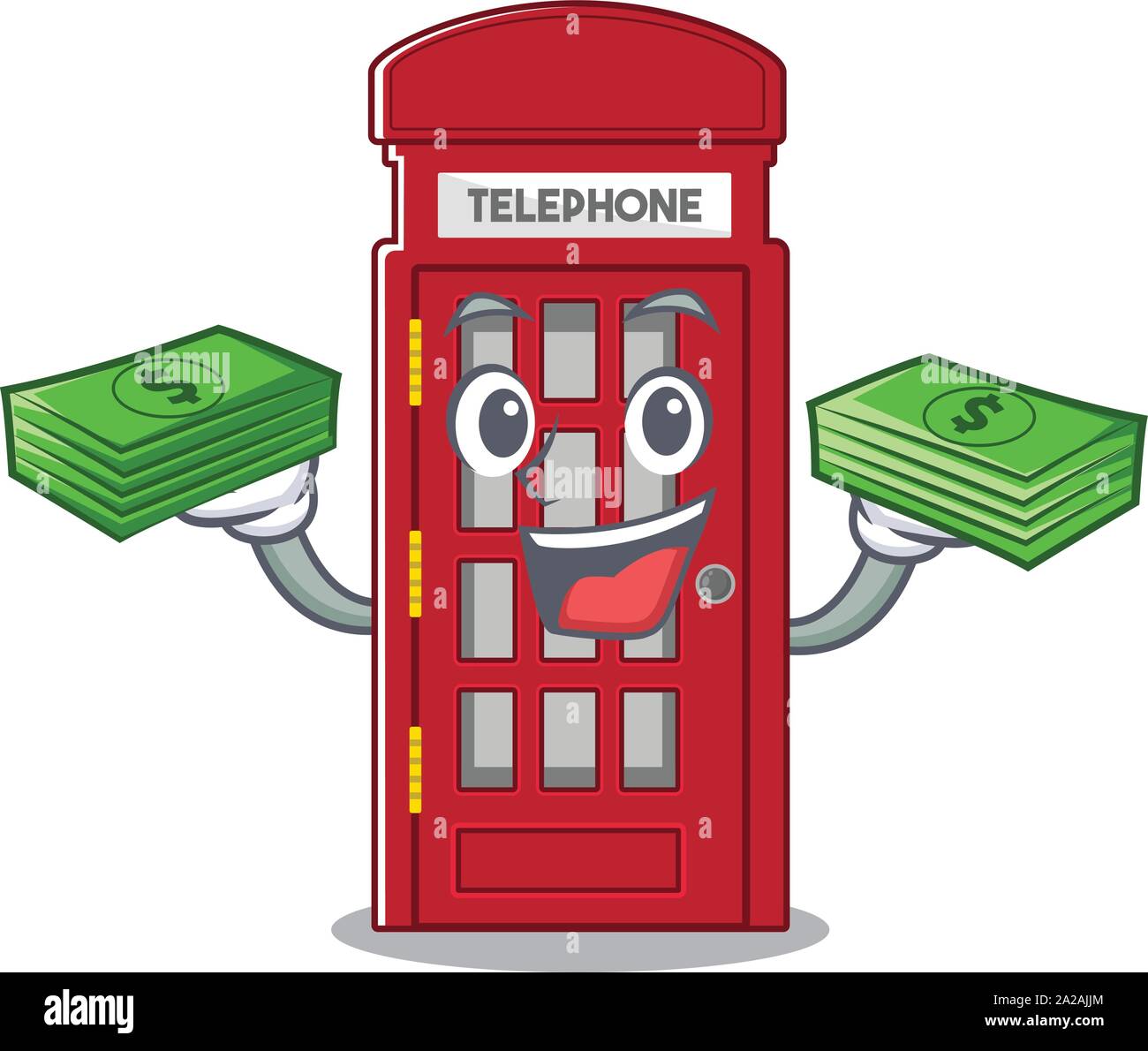With money bag miniature telephone booth above cartoon table Stock ...