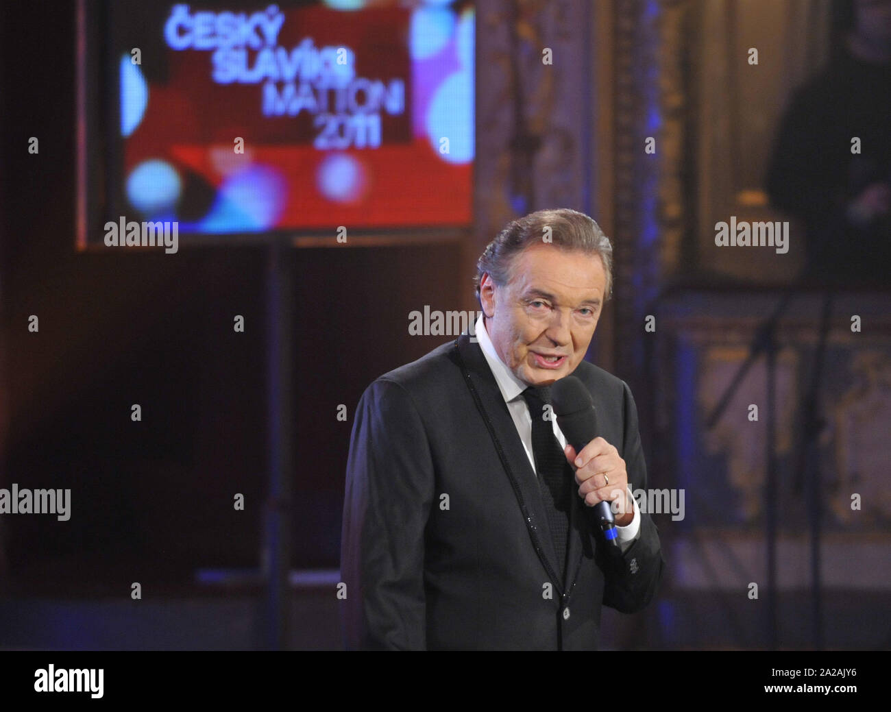 Czech pop music singer Karel Gott receives the Golden Nightingale award ...