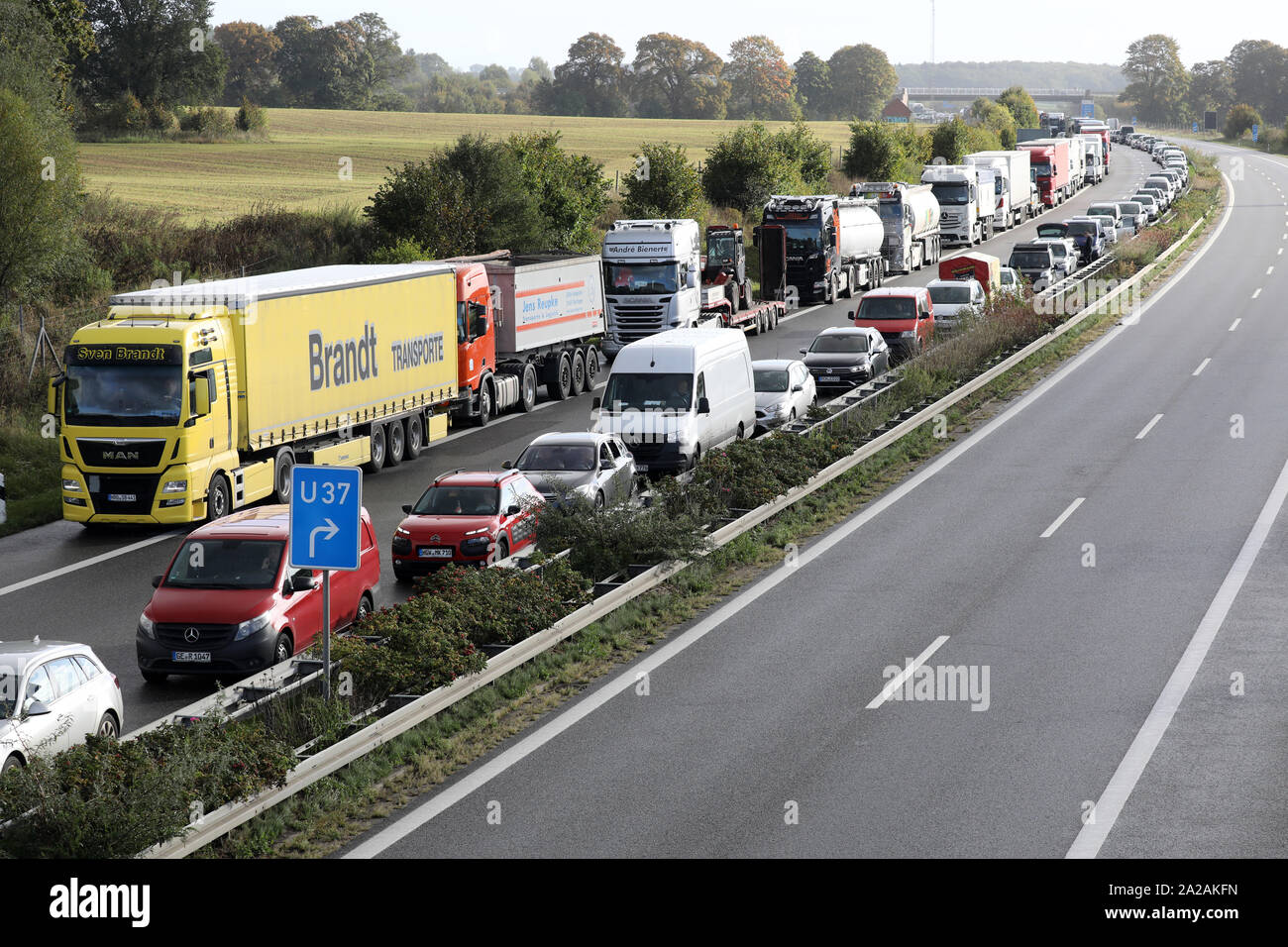 Tessin, Germany. 02nd Oct, 2019. The A20 motorway near Ticino is ...