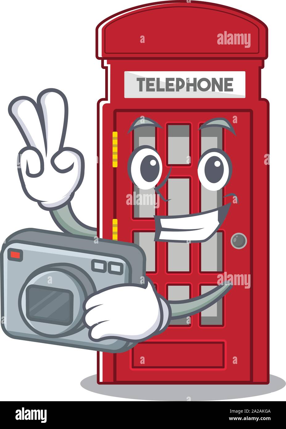 Photographer miniature telephone booth above cartoon table Stock Vector ...