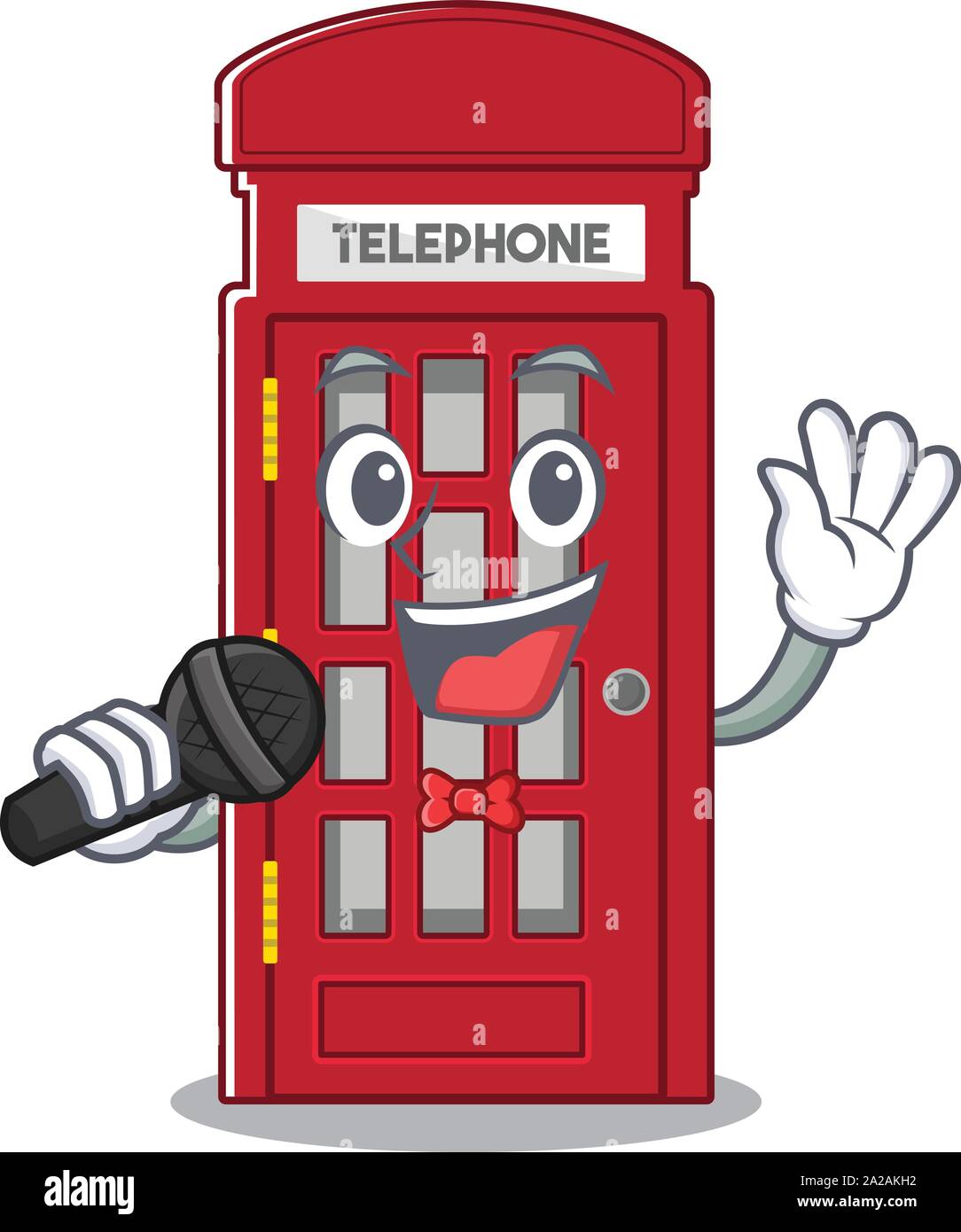 Singing miniature telephone booth above cartoon table Stock Vector ...