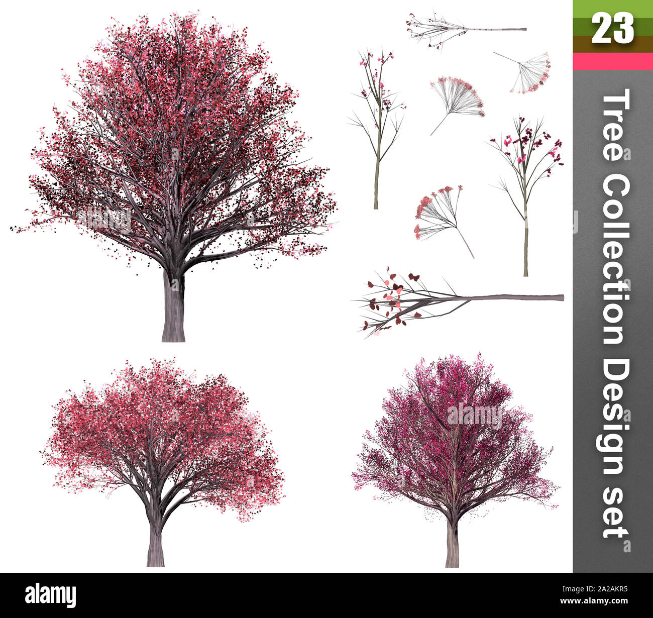 Tree correction design set. 3D Illustration. White background isolate ...