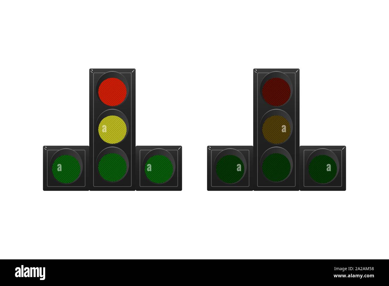Set of traffic lights. Red, yellow and green. The traffic is straight ...